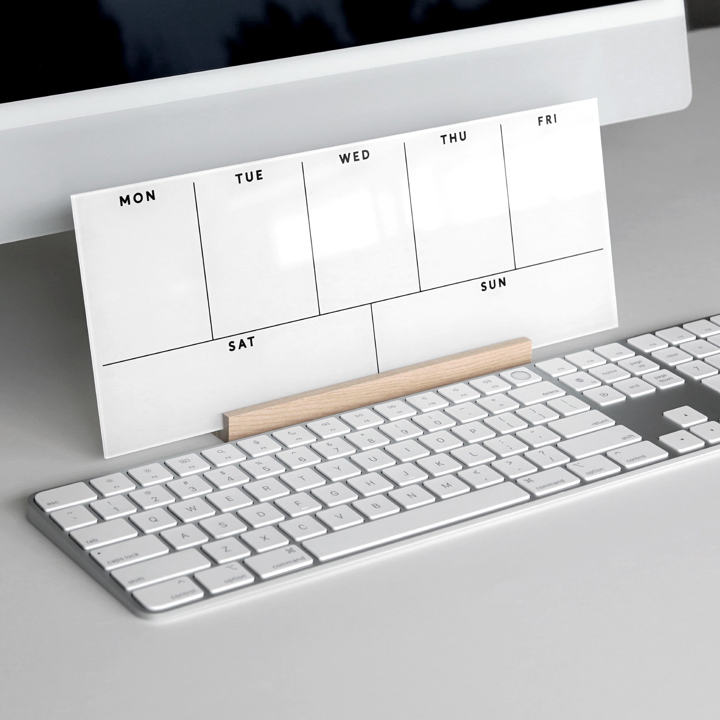 Weekly White Acrylic Desk Calendar with Wood Stand – Girl Friday