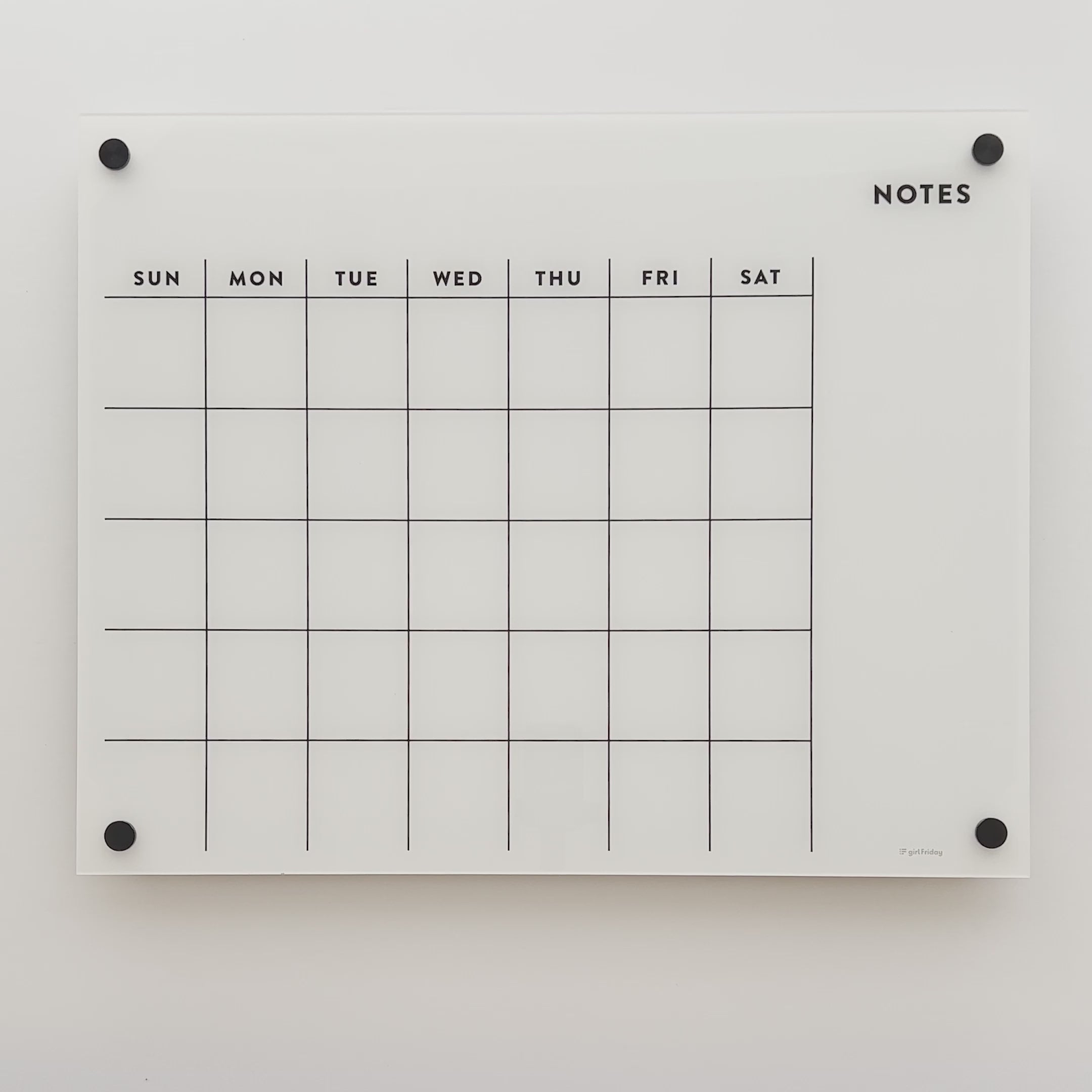 Dry Erase Magnetic Acrylic Calendar with Side Notes – Girl Friday