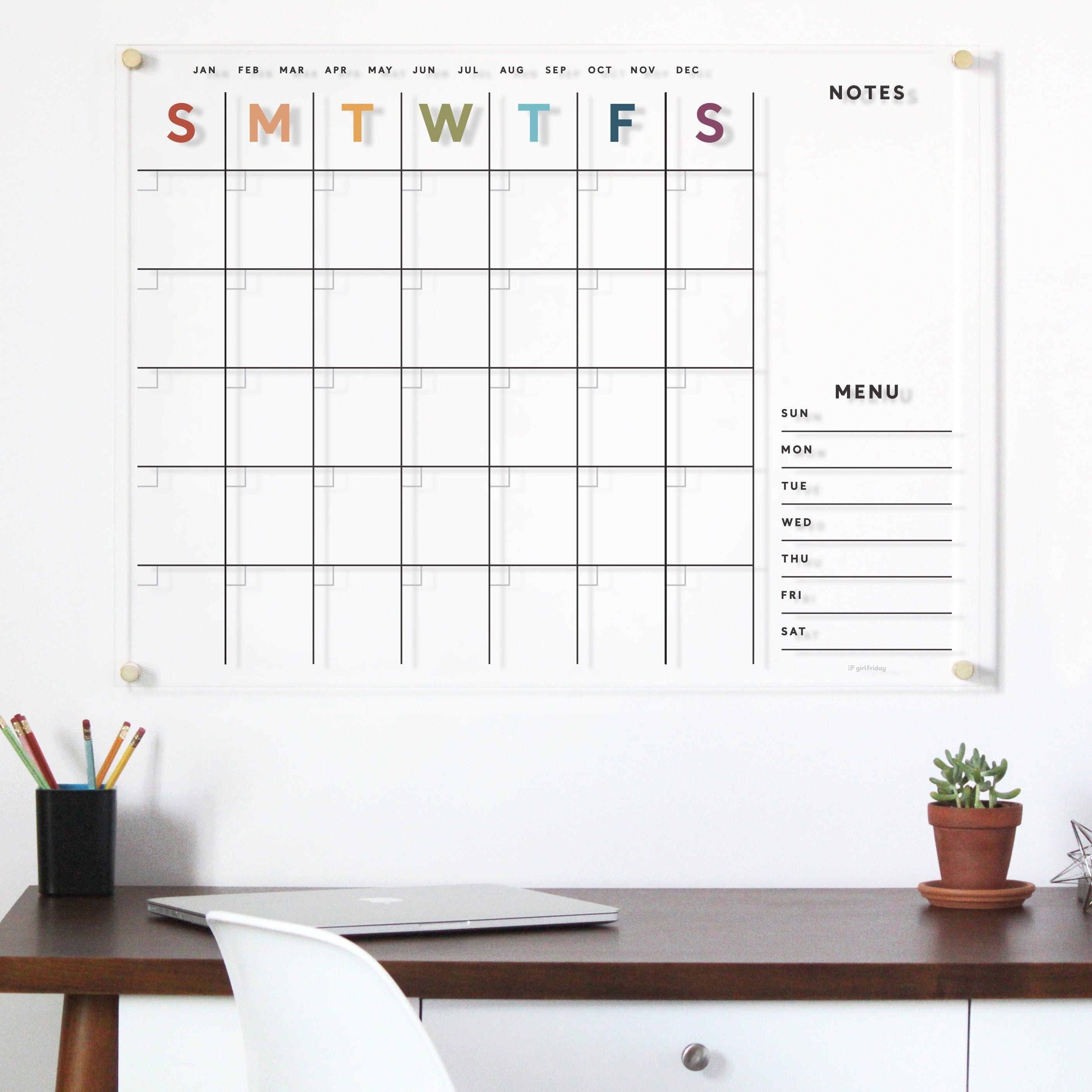 Clear Acrylic Customizable Monthly Wall Calendar with 2 Notes Sections ...
